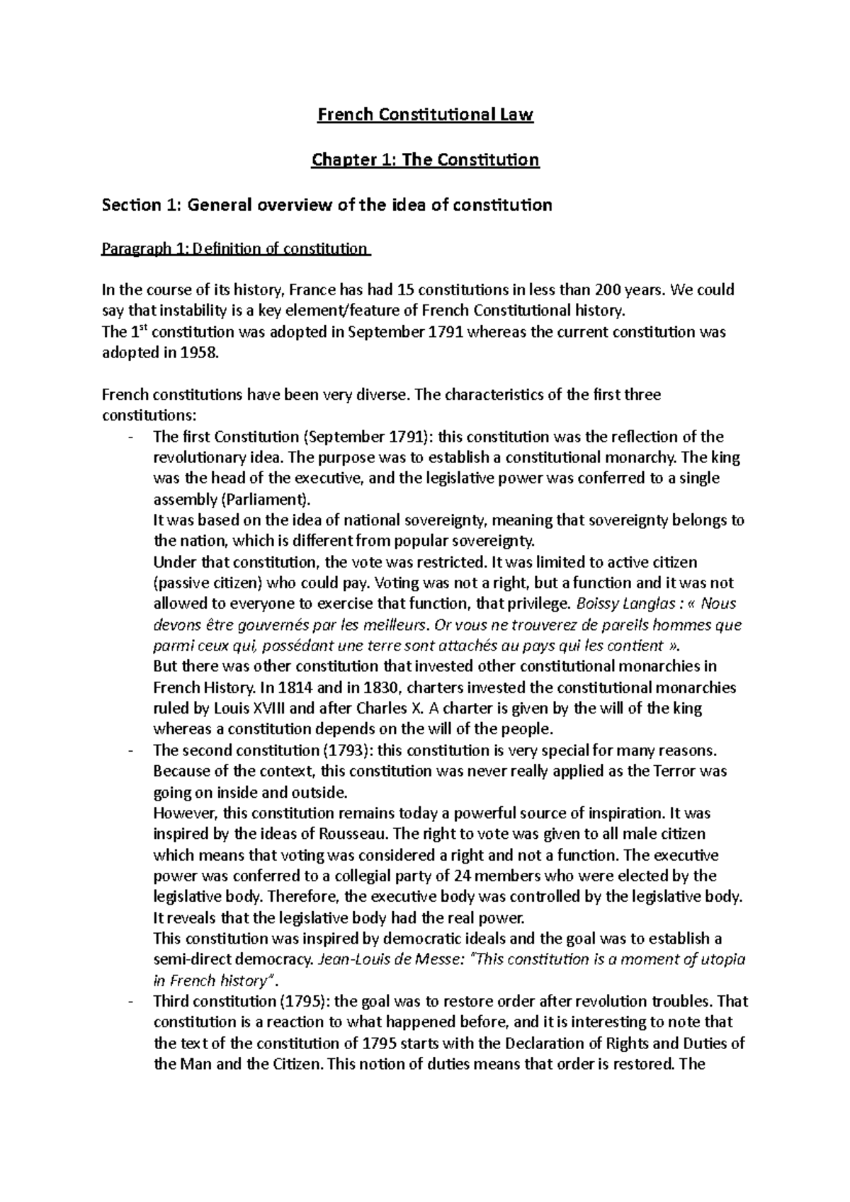 Chapitre 1 : The Constitution - French Constitutional Law Chapter 1: The Constitution Section 1 ...