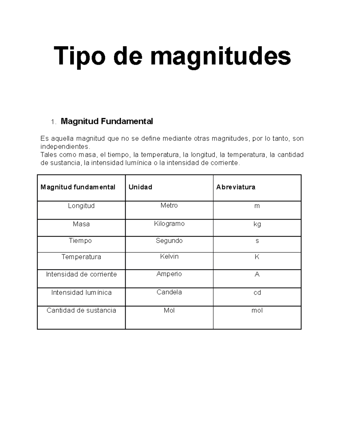 Tipo de magnitudes - Taera de física - Tipo de magnitudes 1. Magnitud ...