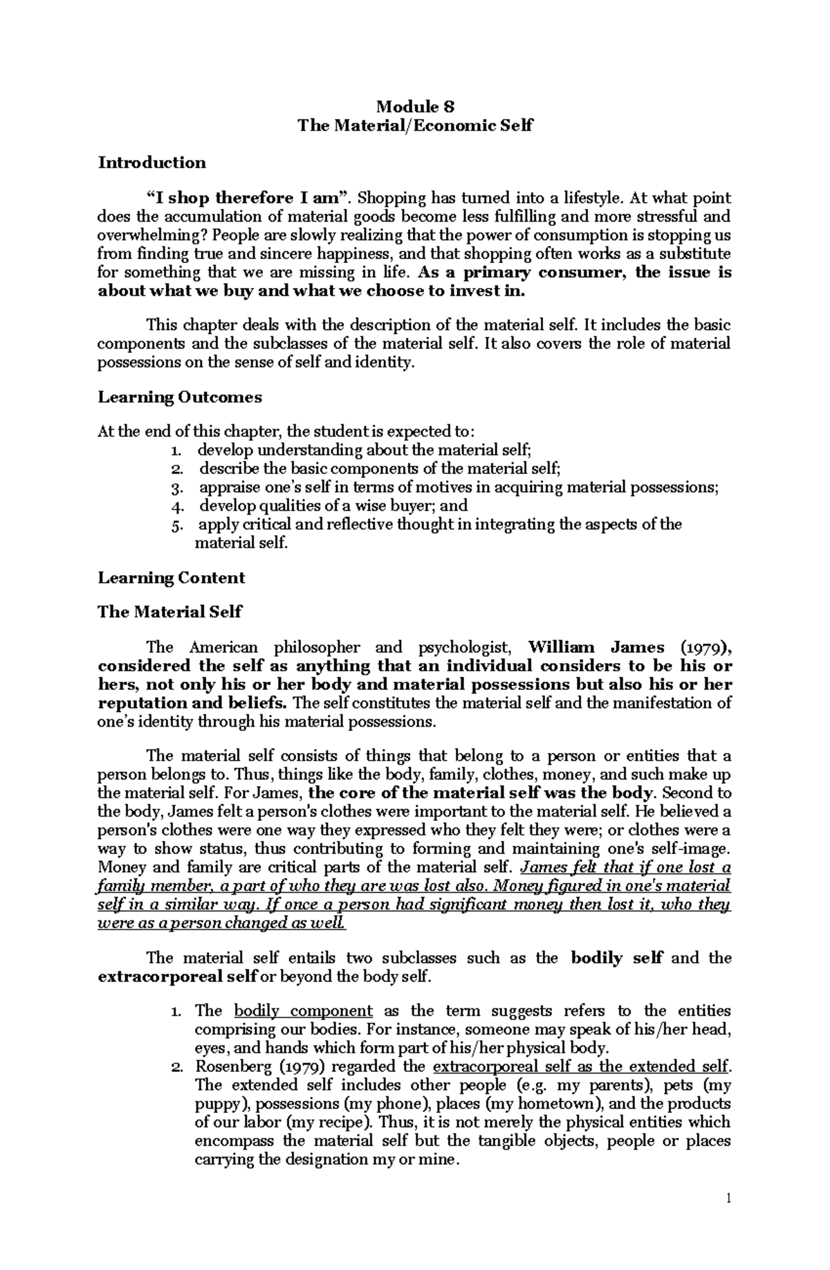 Chapter 8. The Material-Economic Self - Module 8 The Material/Economic ...