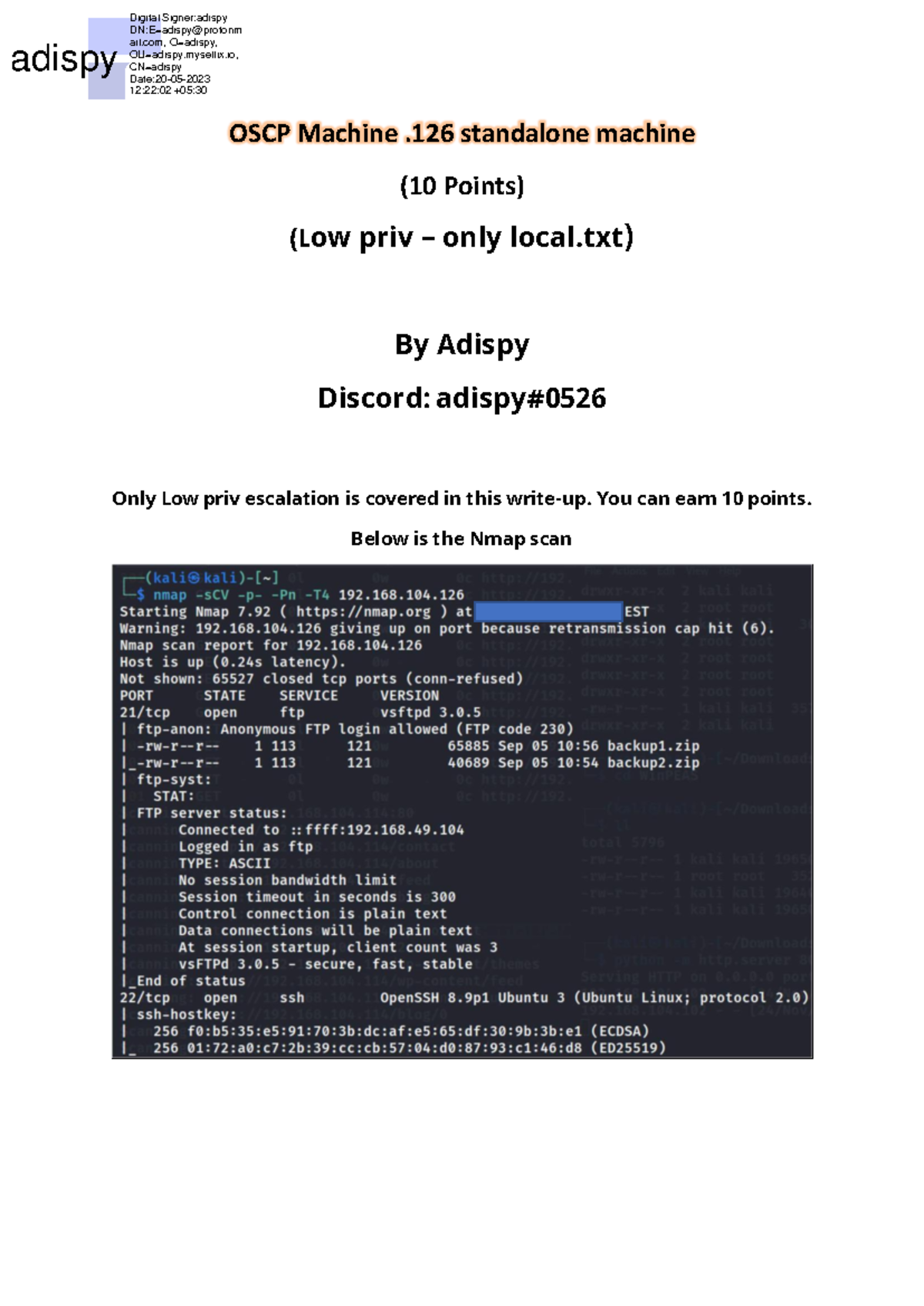 126 - Summary of 126 - OSCP Machine .126 standalone machine ( 10 Points) (Low priv – only local ...