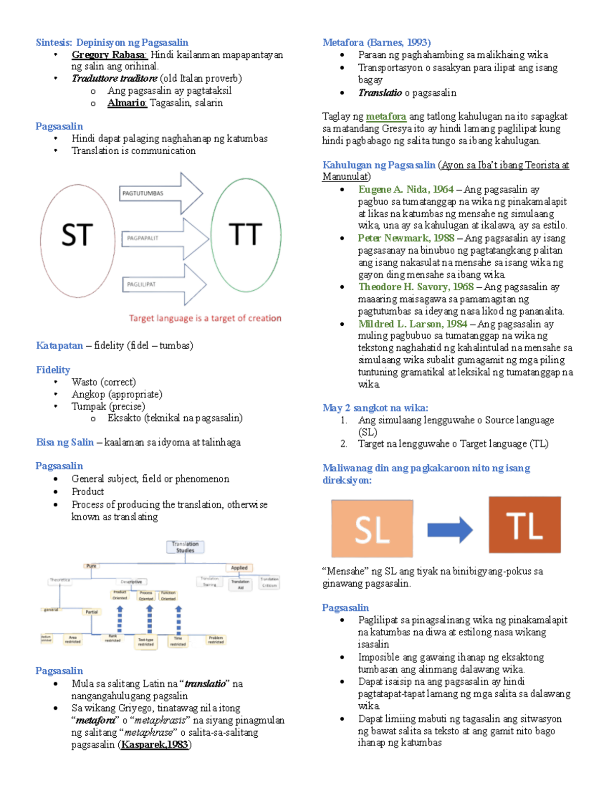 Panimulang Pagsasalin - Sintesis: Depinisyon ng Pagsasalin - Gregory ...