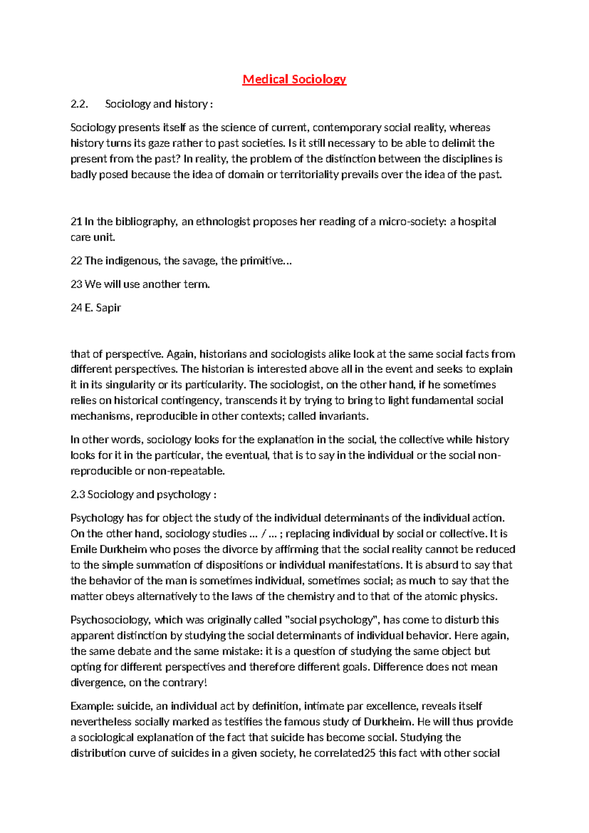 Medical Sociology 2 - ggggggg - Medical Sociology Sociology and history : Sociology presents ...