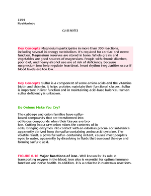 Intro to nutrition 11:01 notes - 11/ Nutrition Intro CLASS NOTES Key ...