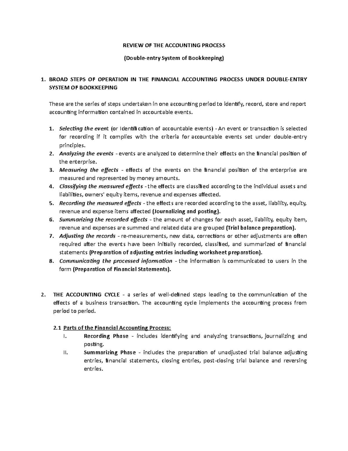 Financial Accounting and Reporting - Week 1 Topic 5 - Review of the ...