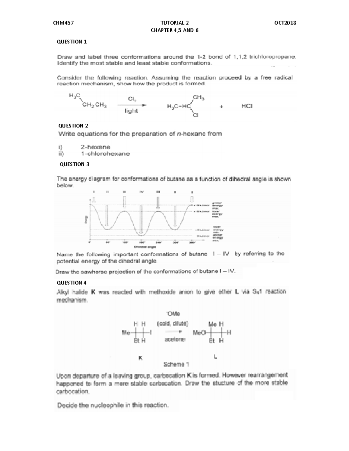 TUTORIAL 2 CHM457 - Fundamental Organic Chemistry - CHAPTER 4,5 AND ...