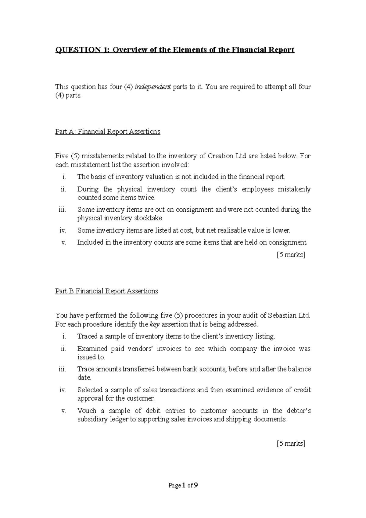 Sample Final Exam Auditing QUESTION 1 Overview Of The Elements Of sample-final-exam-auditing-question-1-overview-of-the-elements-of
