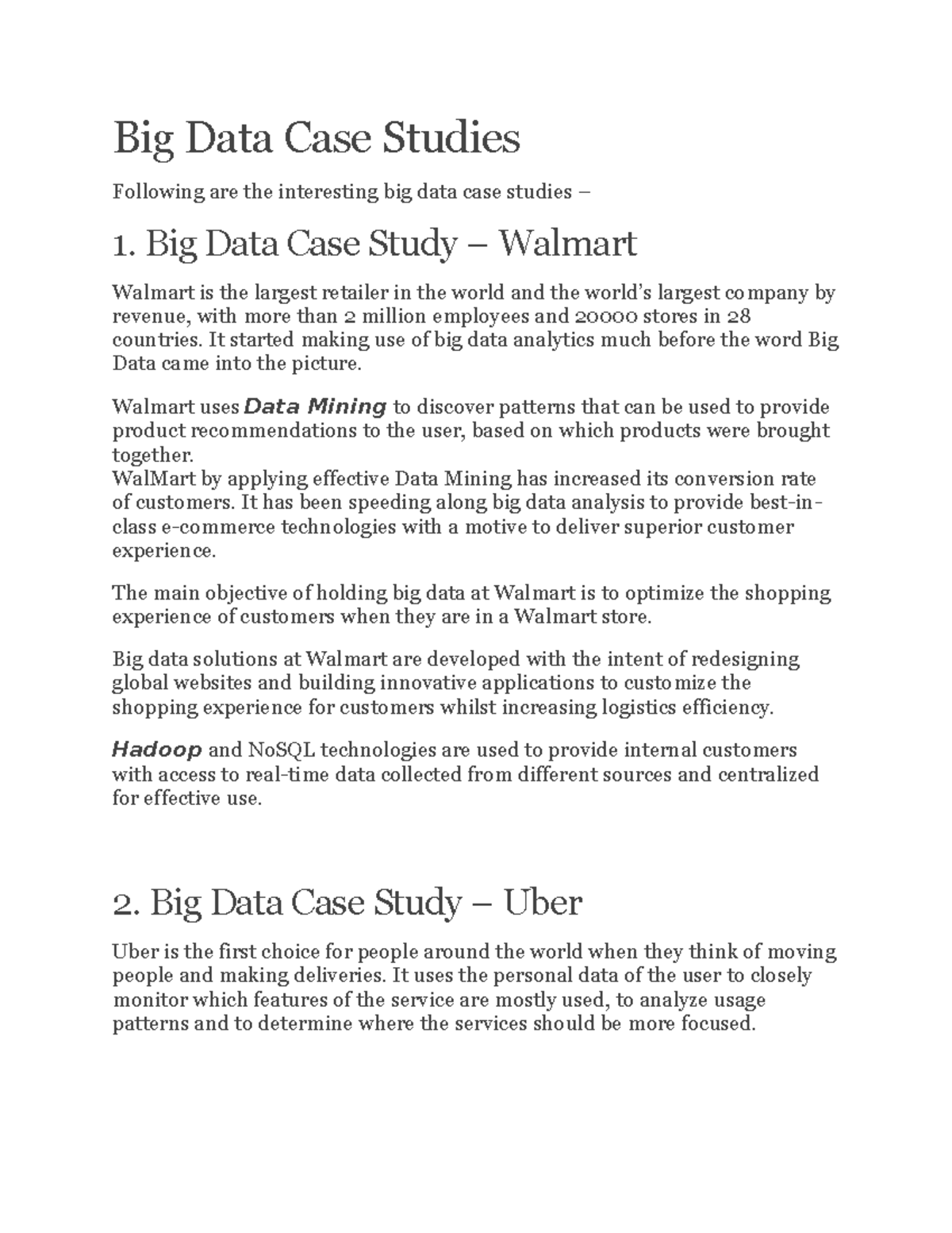 Case studies OF BIG DATA - Big Data Case Studies Following are the ...