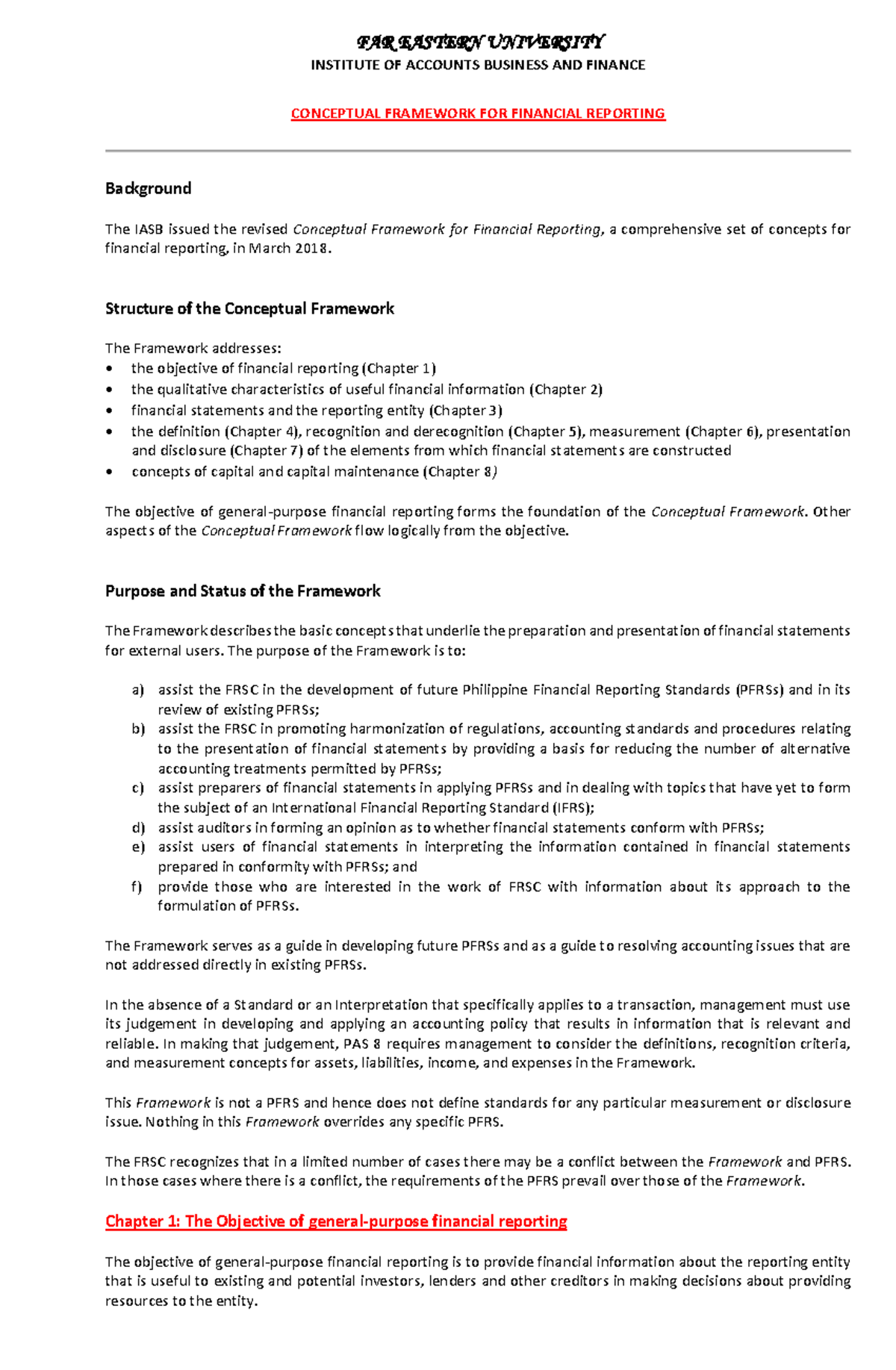 Conceptual Framework Discussion copy - FAR EASTERN UNIVERSITY INSTITUTE ...