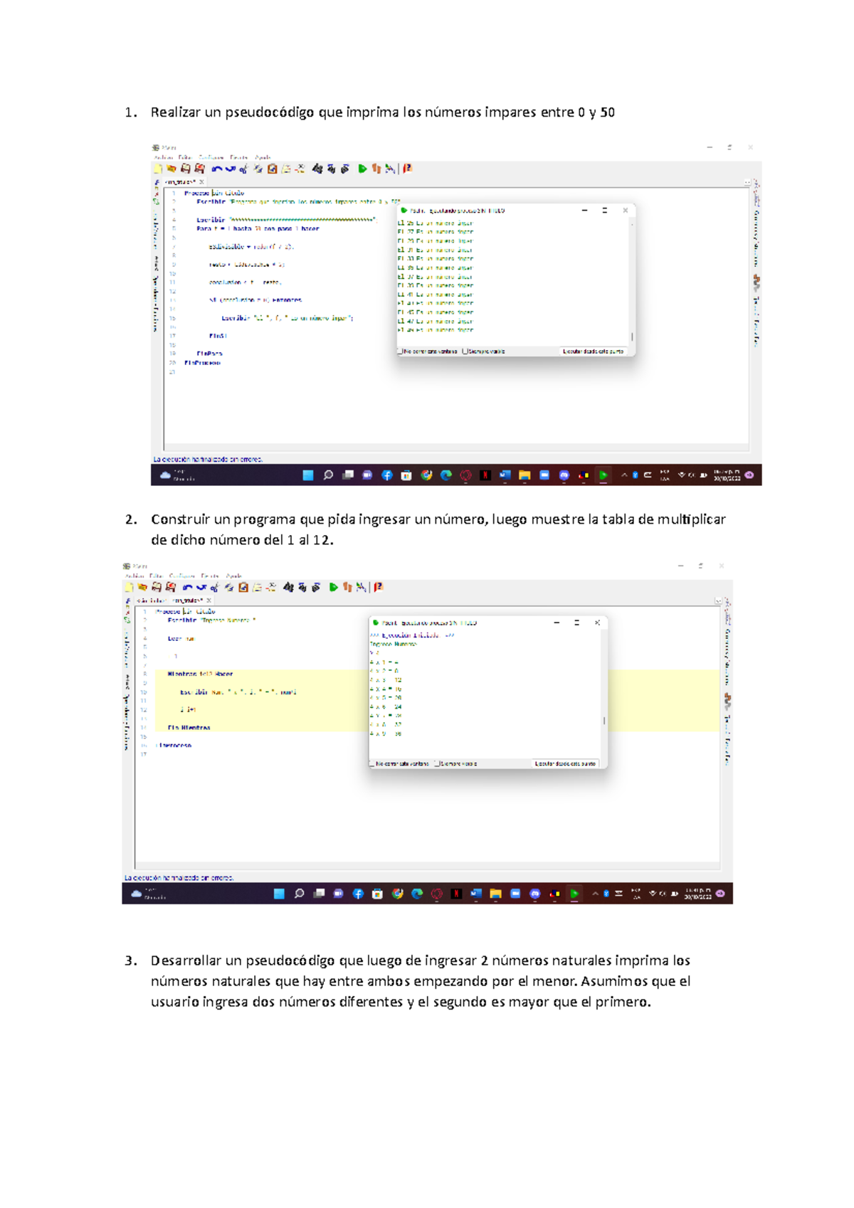 S12.s1 - Resolver ejercicios ( Resuelto) - Realizar un pseudocódigo que imprima los números ...