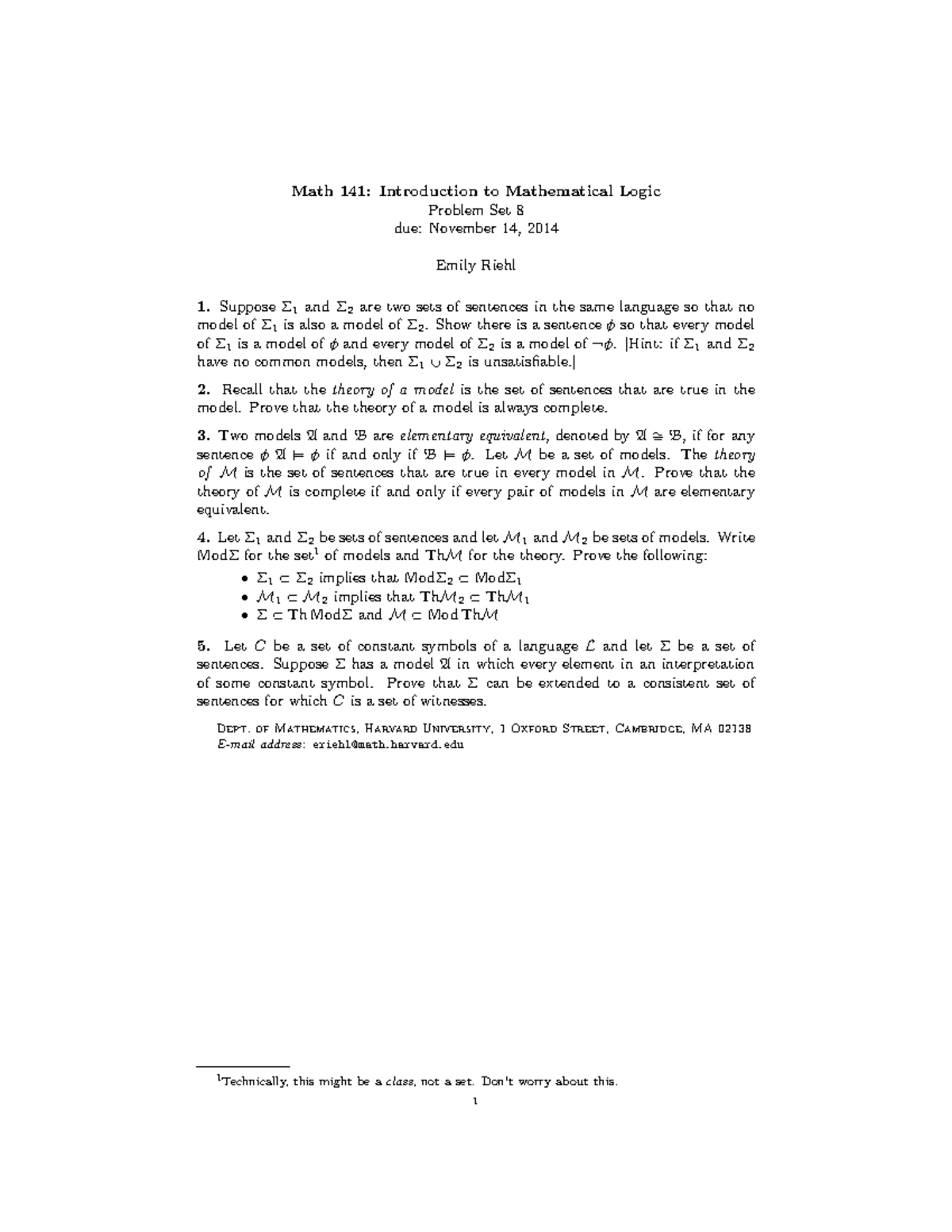 Seminar assignments - Problem set 8 - Math 141: Introduction to ...