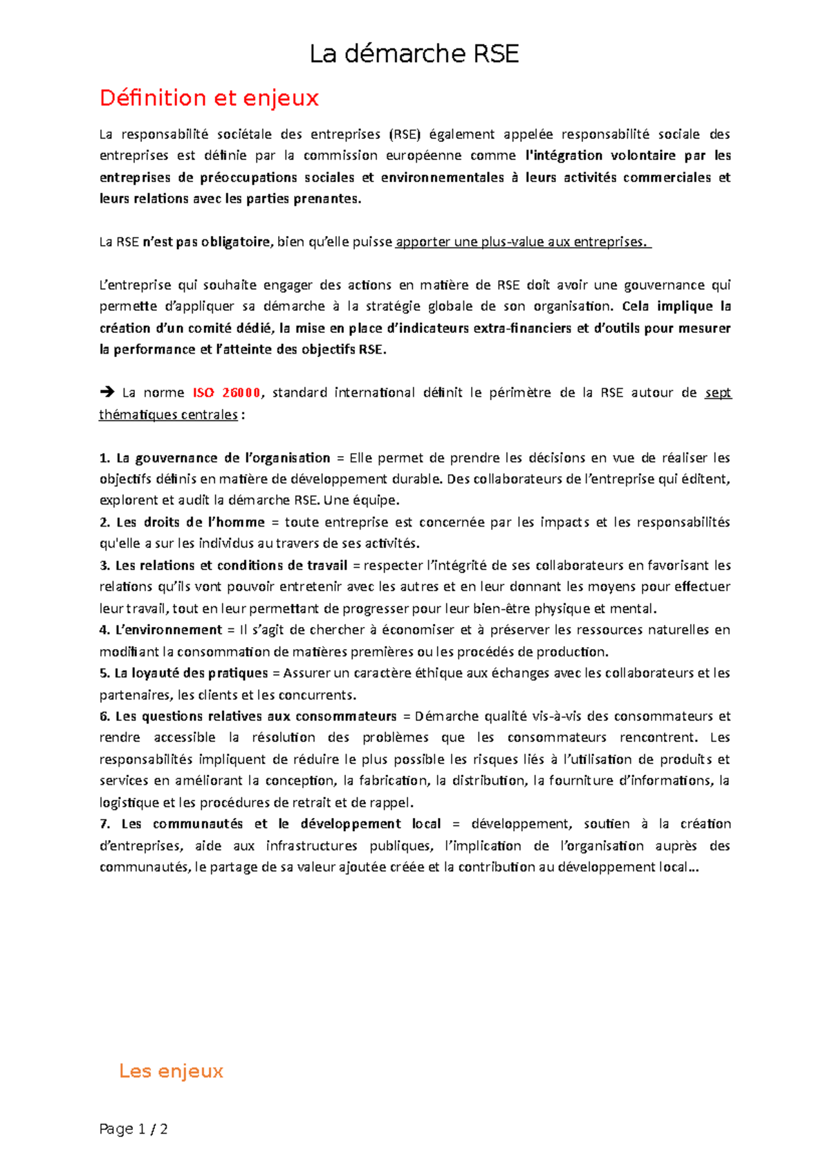 016 - La démarche RSE recherches - La démarche RSE Définition et enjeux ...