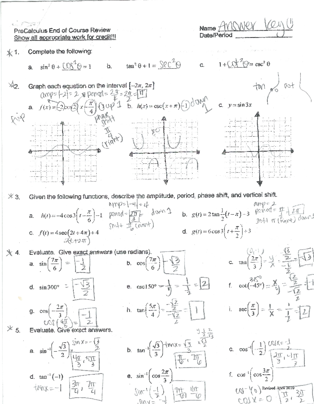 Precal final review fr answer key - MAT 171 - Studocu