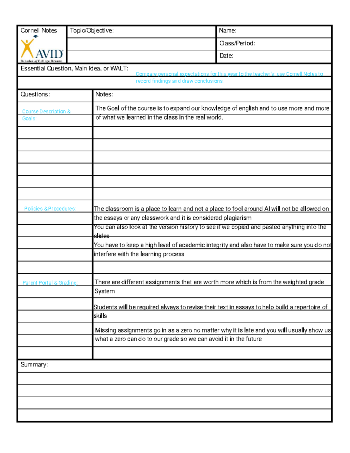 Kami Export - Xavier Cheatham - Cornell Notes for Expectations ...