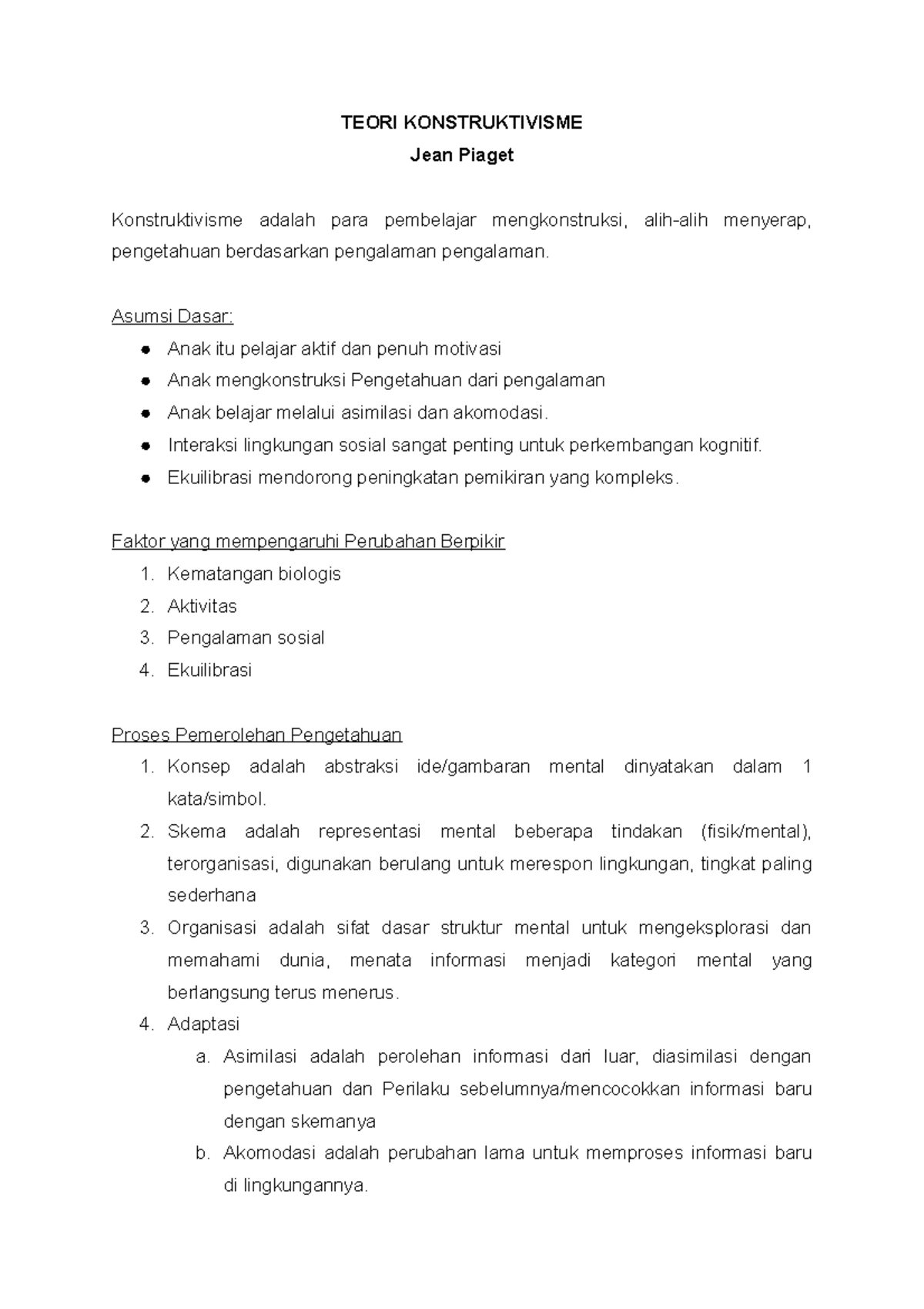 PSI PEND 11- Teori Konstruktivisme - TEORI KONSTRUKTIVISME Jean Piaget Konstruktivisme adalah ...