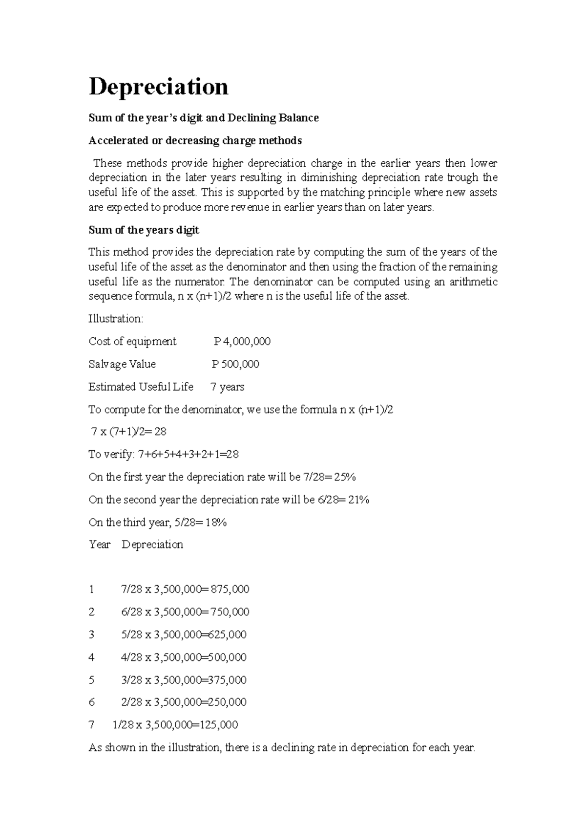 Chapter 31 Depreciation - Depreciation Sum of the year’s digit and ...