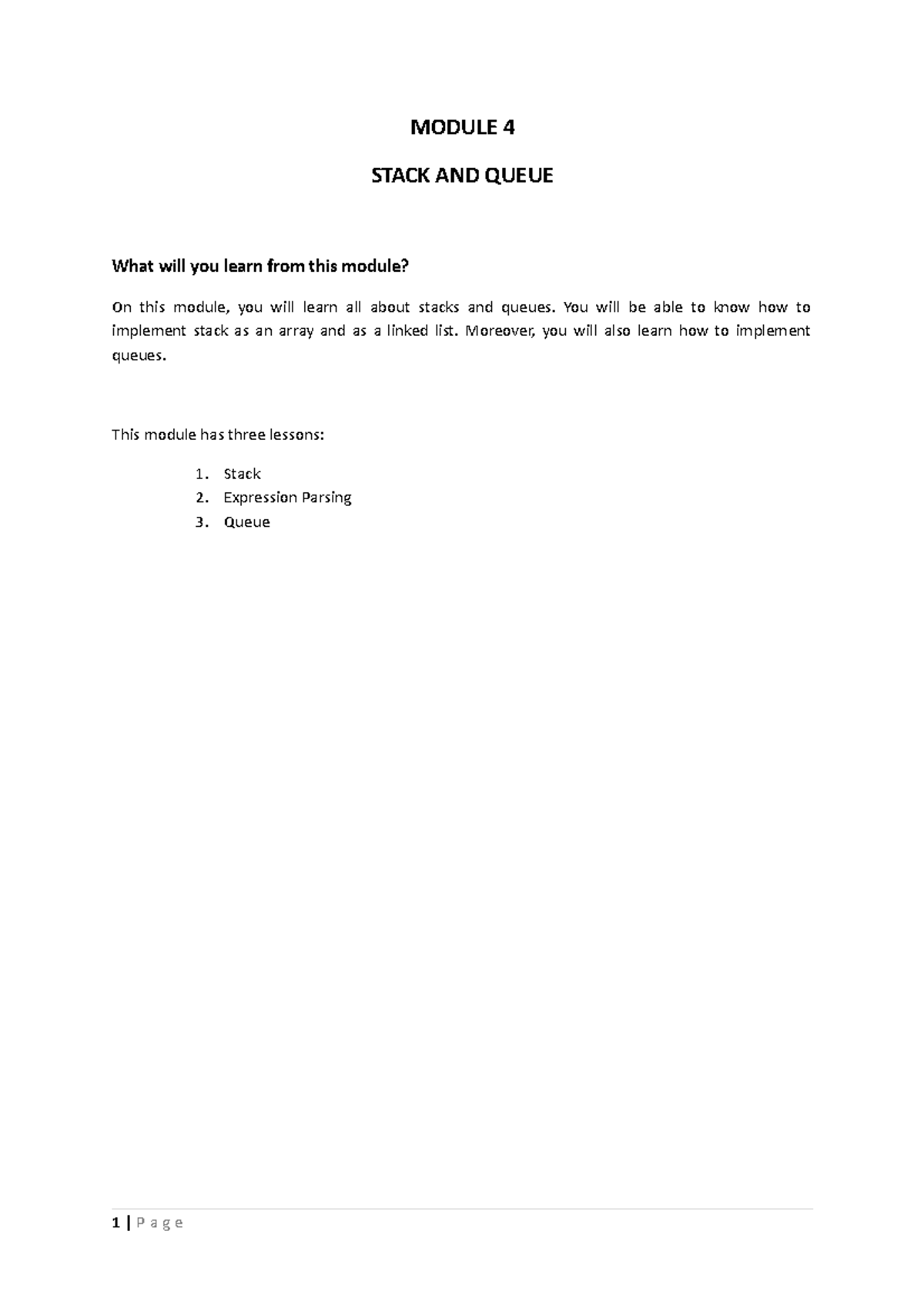 CC104 - Module 5 - nab - MODULE 4 STACK AND QUEUE What will you learn from this module? On this ...