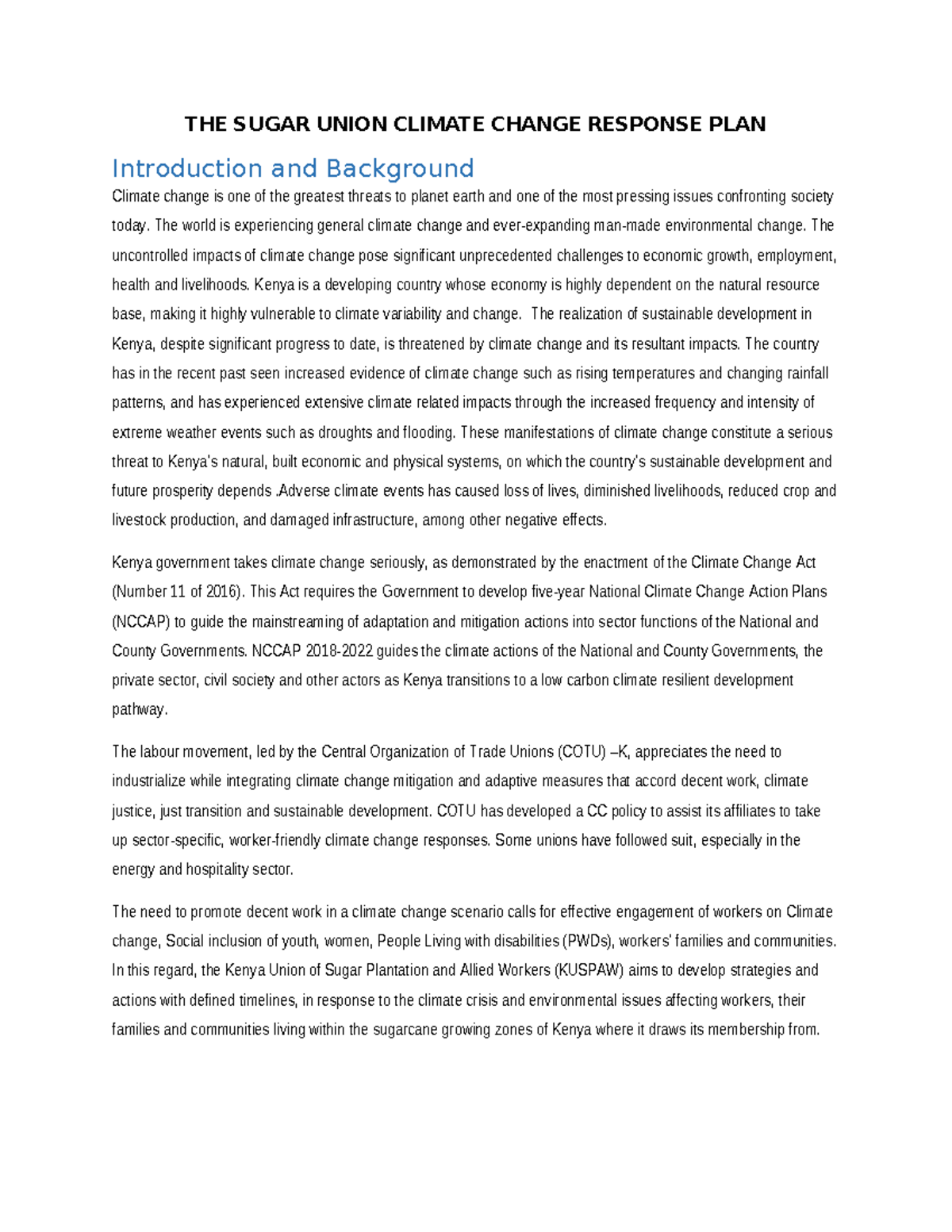 Kuspaw Climate Change Concept Note - FOR 3F - THE SUGAR UNION CLIMATE ...