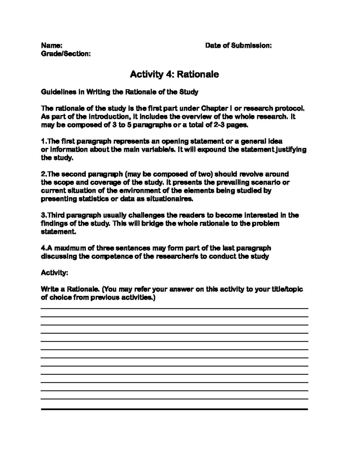 Activity-4 Rationale - Name: Date of Submission: Grade/Section ...