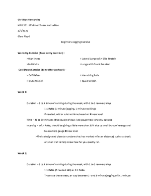 KIN 2111 Jogging Assignment - Jogging: A Learners Guide Jogging ...