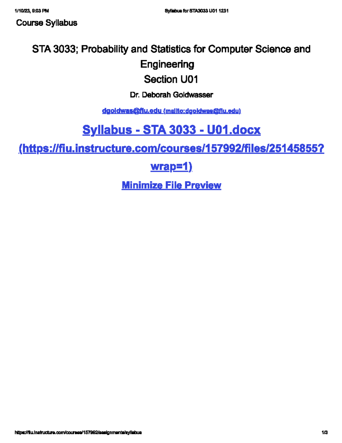 STA3033 Syllabus - STA 3111 - Studocu