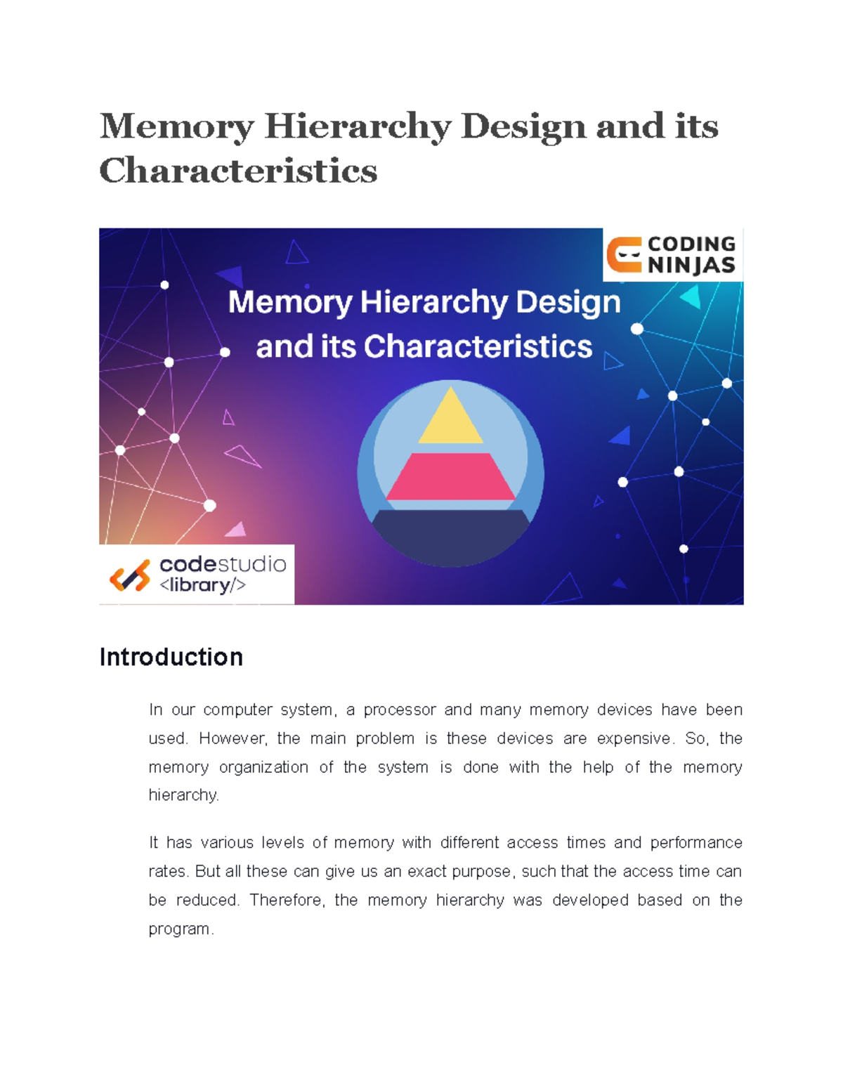Memory Hierarchy Design And Its Characteristics Memory Hierarchy