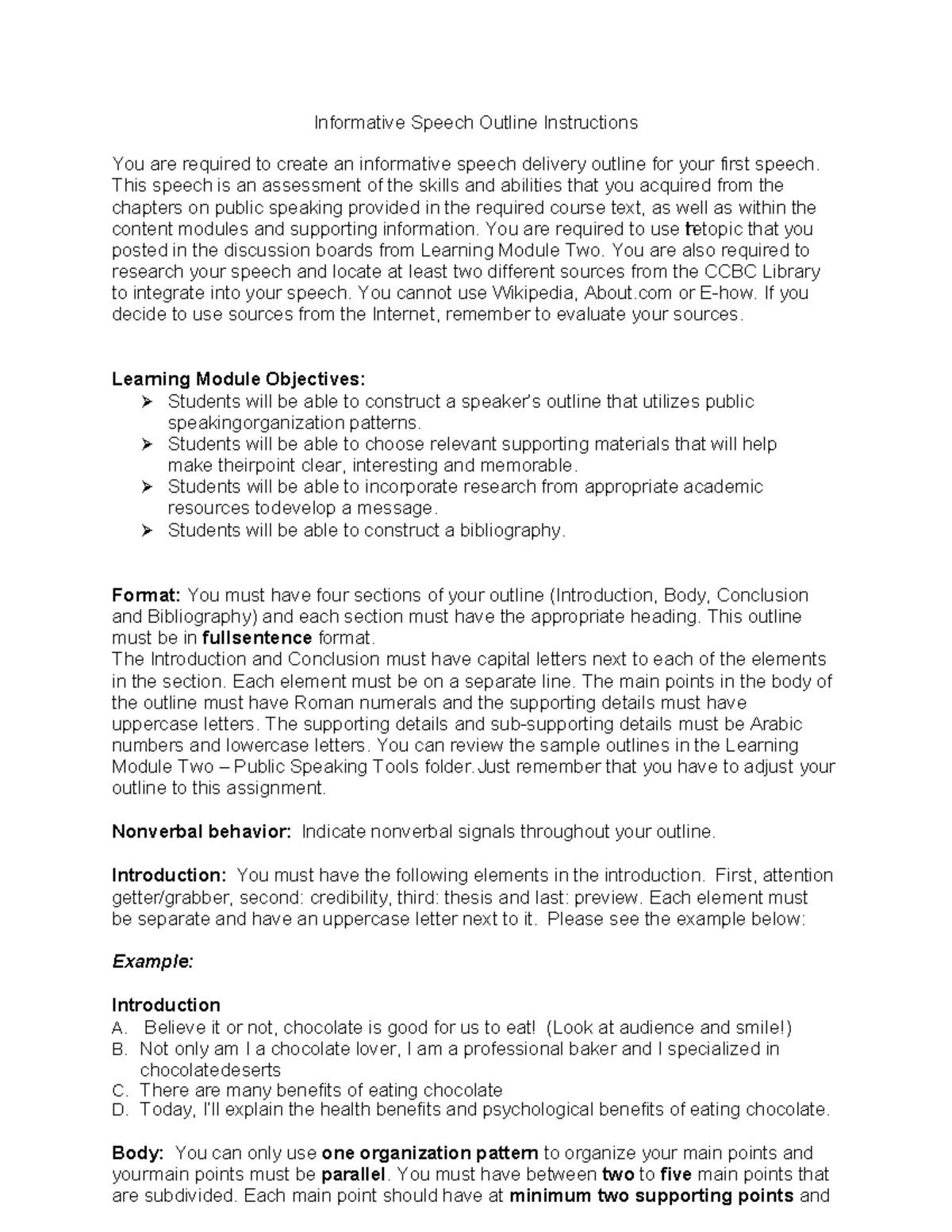 Informative Speech Outline Instructions update 7 - Informative Speech ...