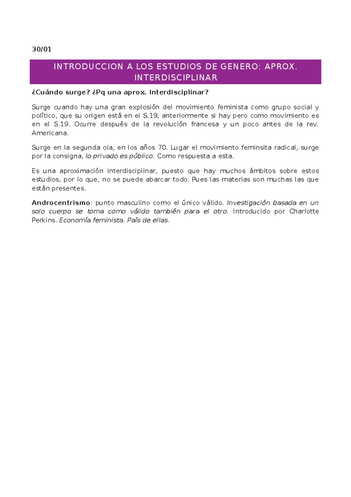 Estudios de género - apuntes de las primeras clases - 30/ INTRODUCCION ...