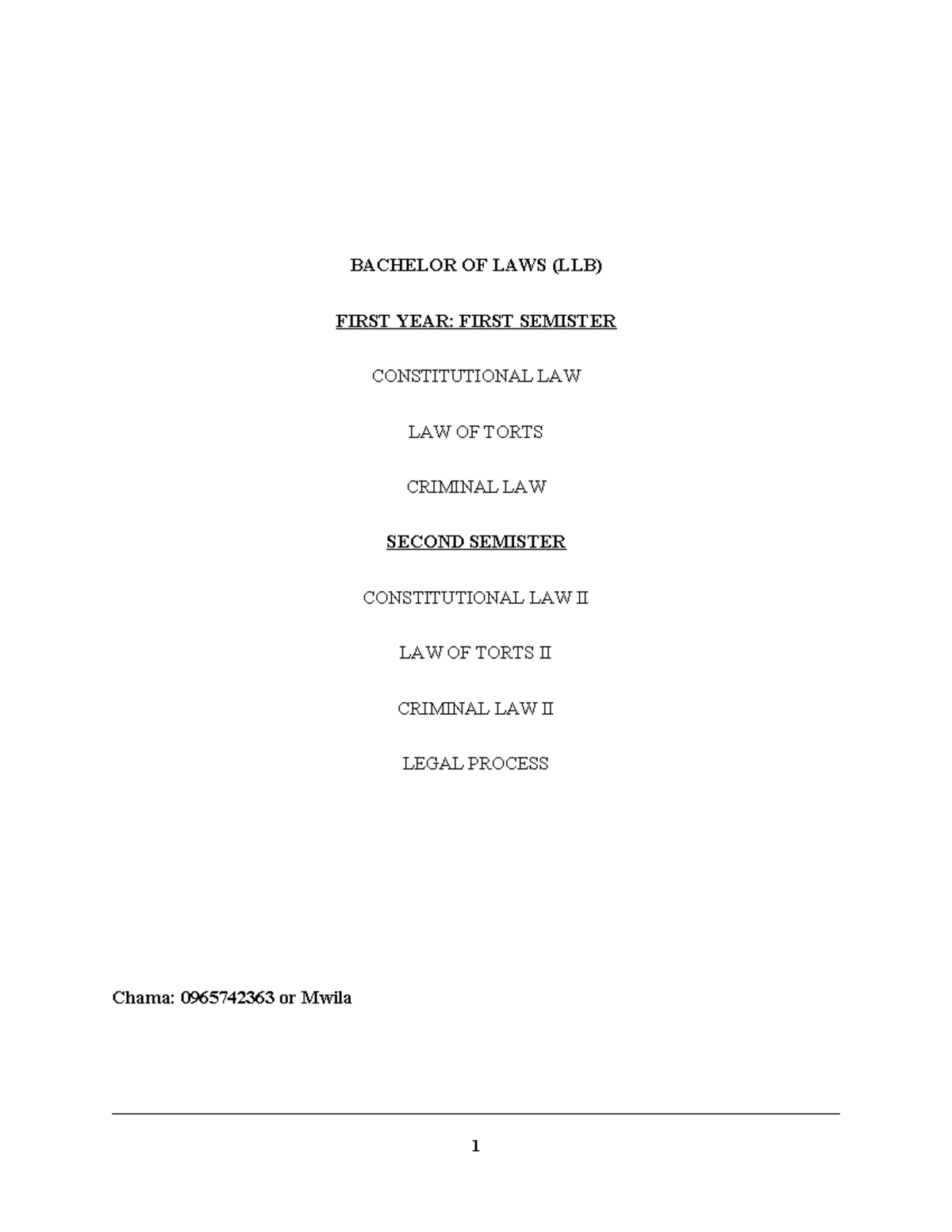 Consolidated papers - BACHELOR OF LAWS (LLB) FIRST YEAR: FIRST SEMISTER ...