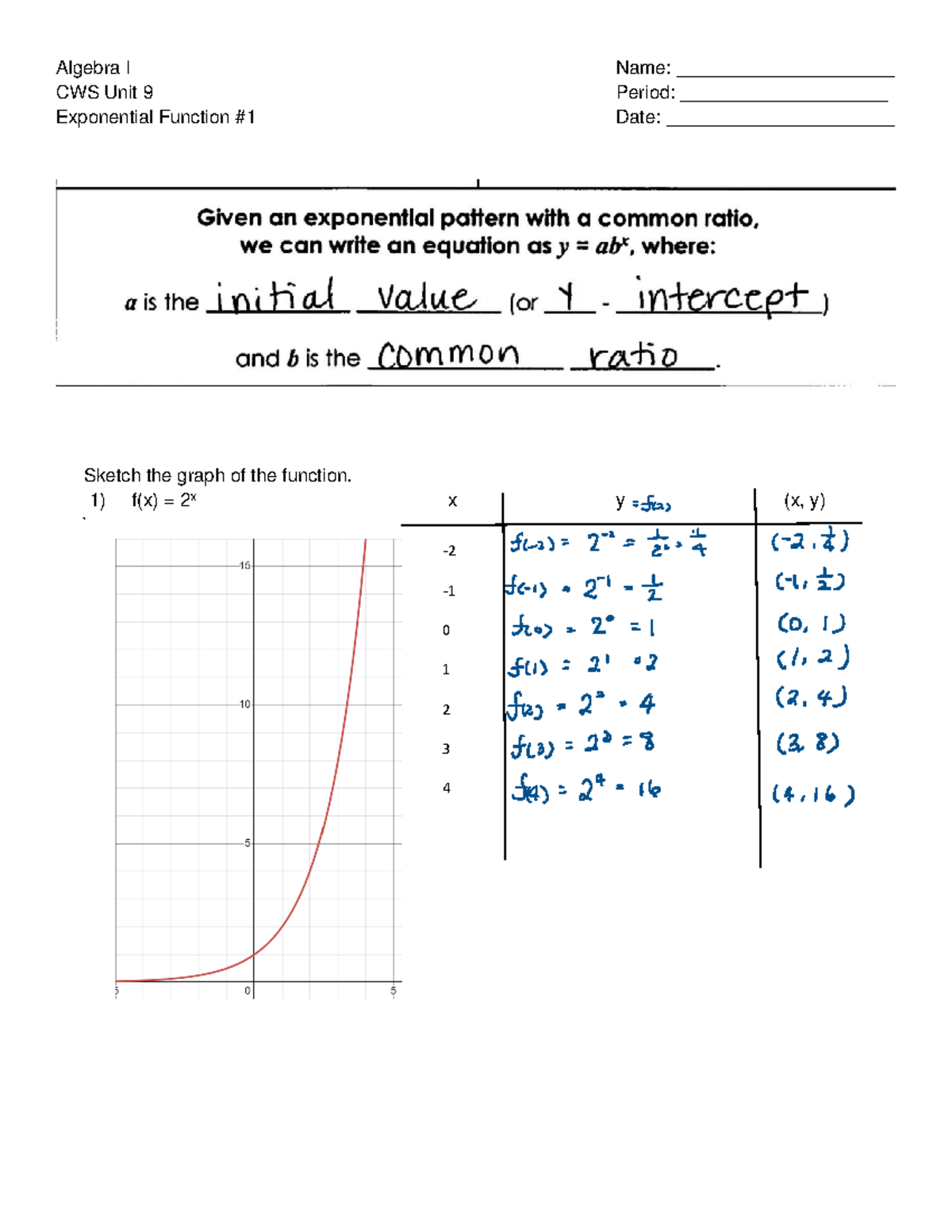 (Notes)+CW+Graphing+Exponential+Function++5-10-24 - Algebra I Name