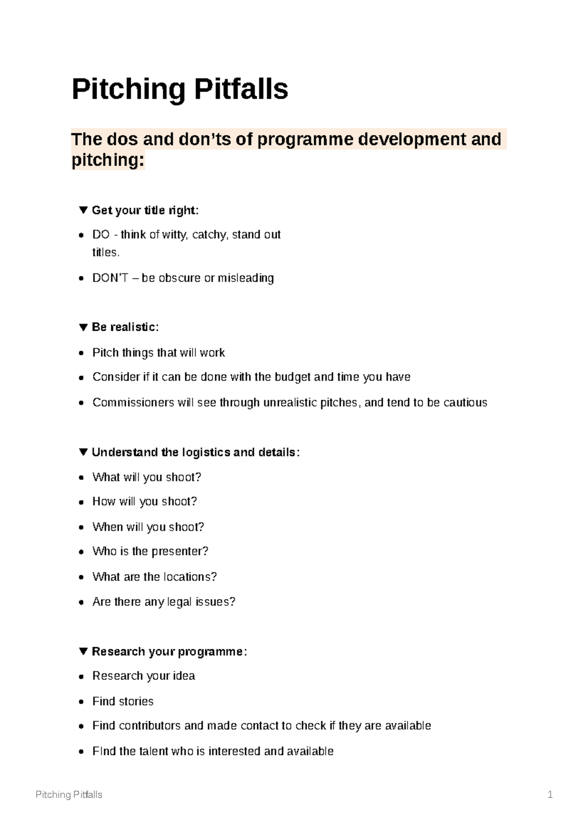 Pitching Pitfalls - DON’T – be obscure or misleading Be realistic ...