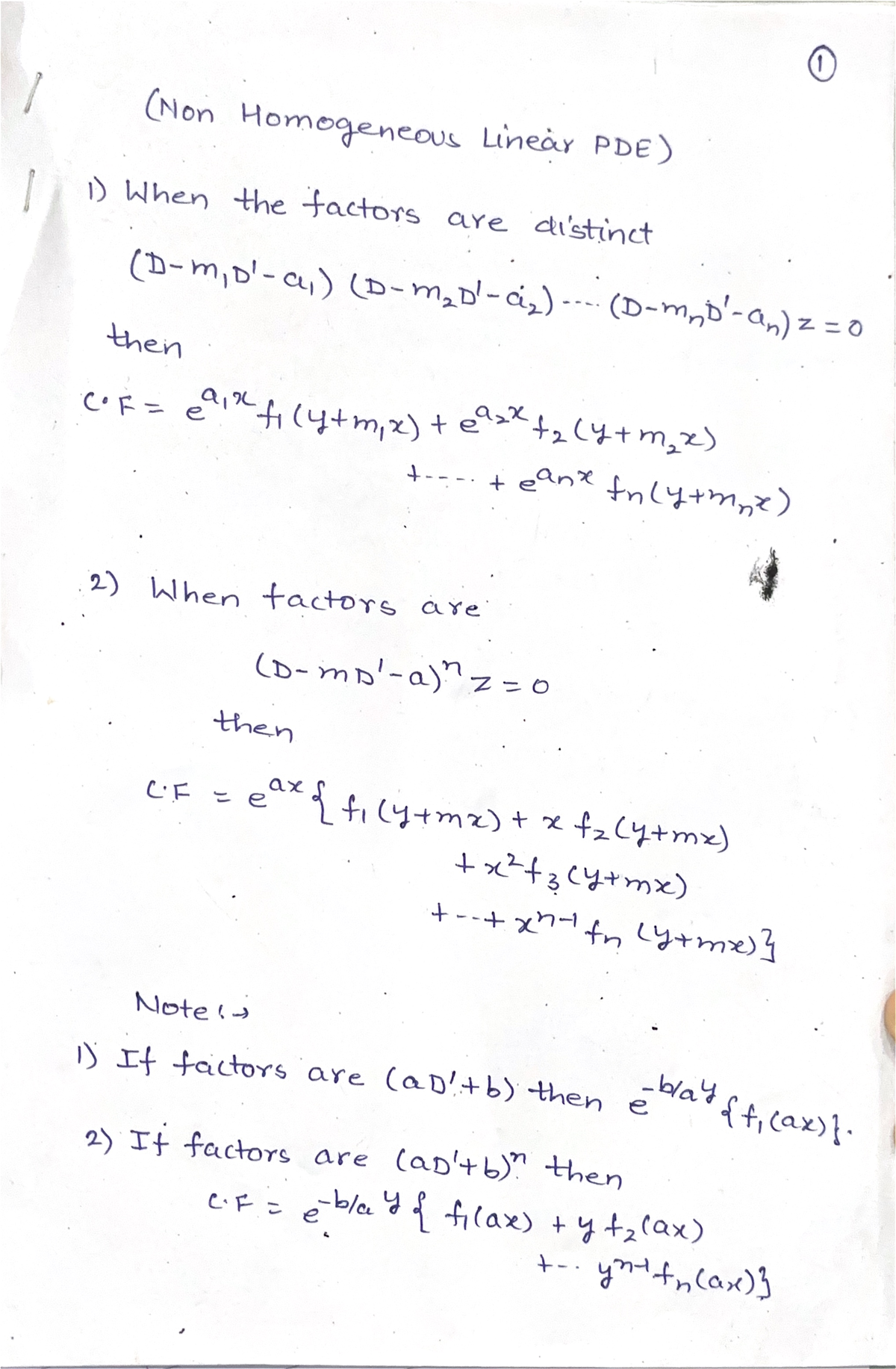 Maths - 1 (Non Homogeneous Linear PDE) 1) When the factors are distinct then e a,x fi e pax e ...