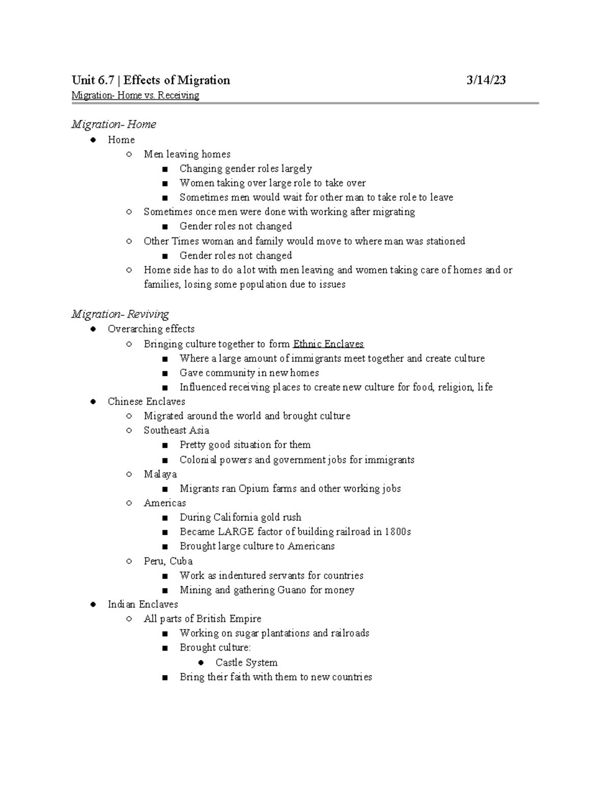 Unit 6.7 Notes - Unit 6 | Effects of Migration 3/14/ Migration- Home vs ...