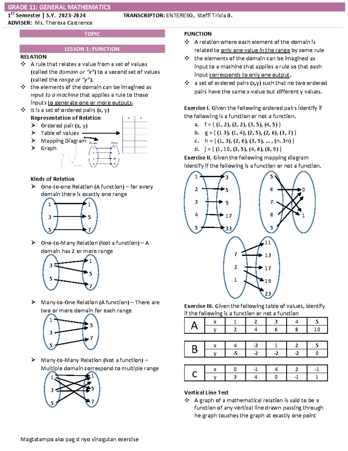 General Math 1st Sem 1 - EBFEBRIIE - TOPIC LESSON 1: FUNCTION RELATION ...