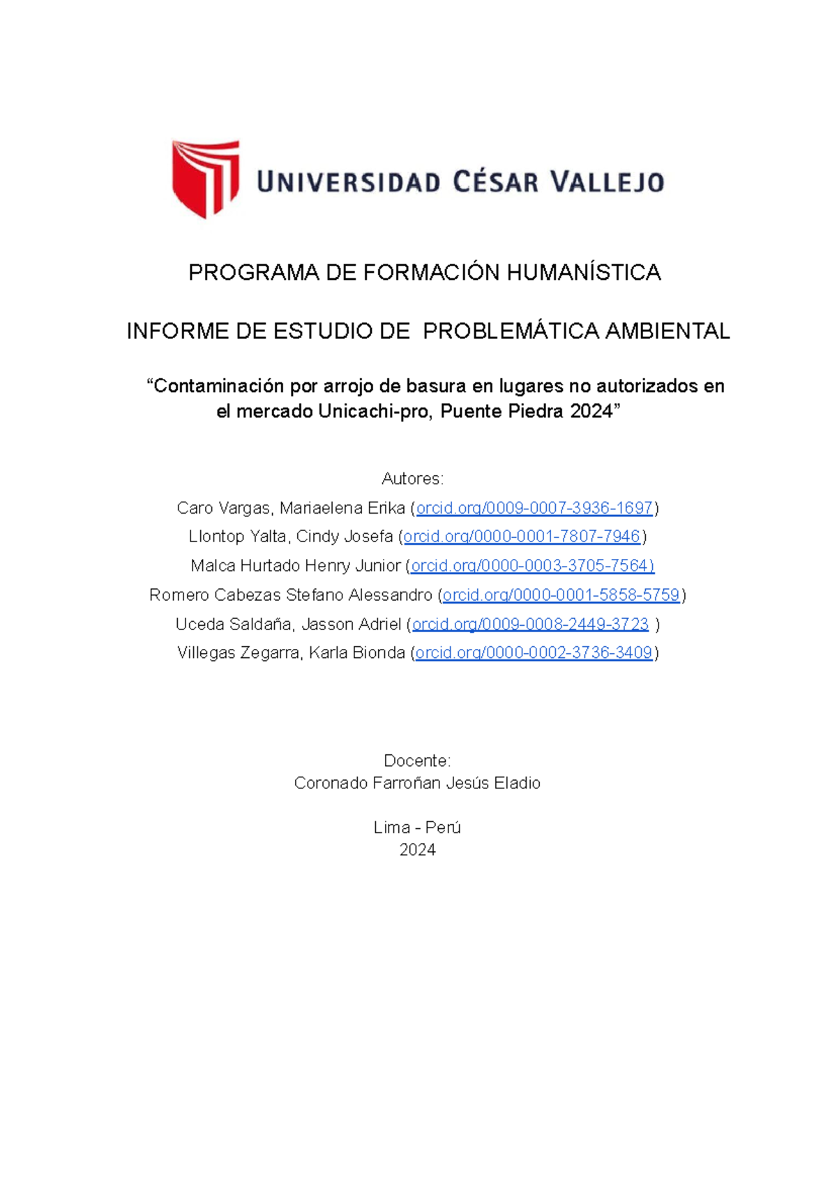 Informe+de+tutoría+v - PROGRAMA DE FORMACIÓN HUMANÍSTICA INFORME DE ESTUDIO DE PROBLEMÁTICA ...