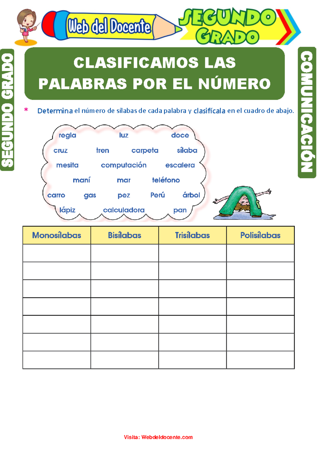 Clasificación las Palabras por el Número de Sílabas para Segundo Grado ...