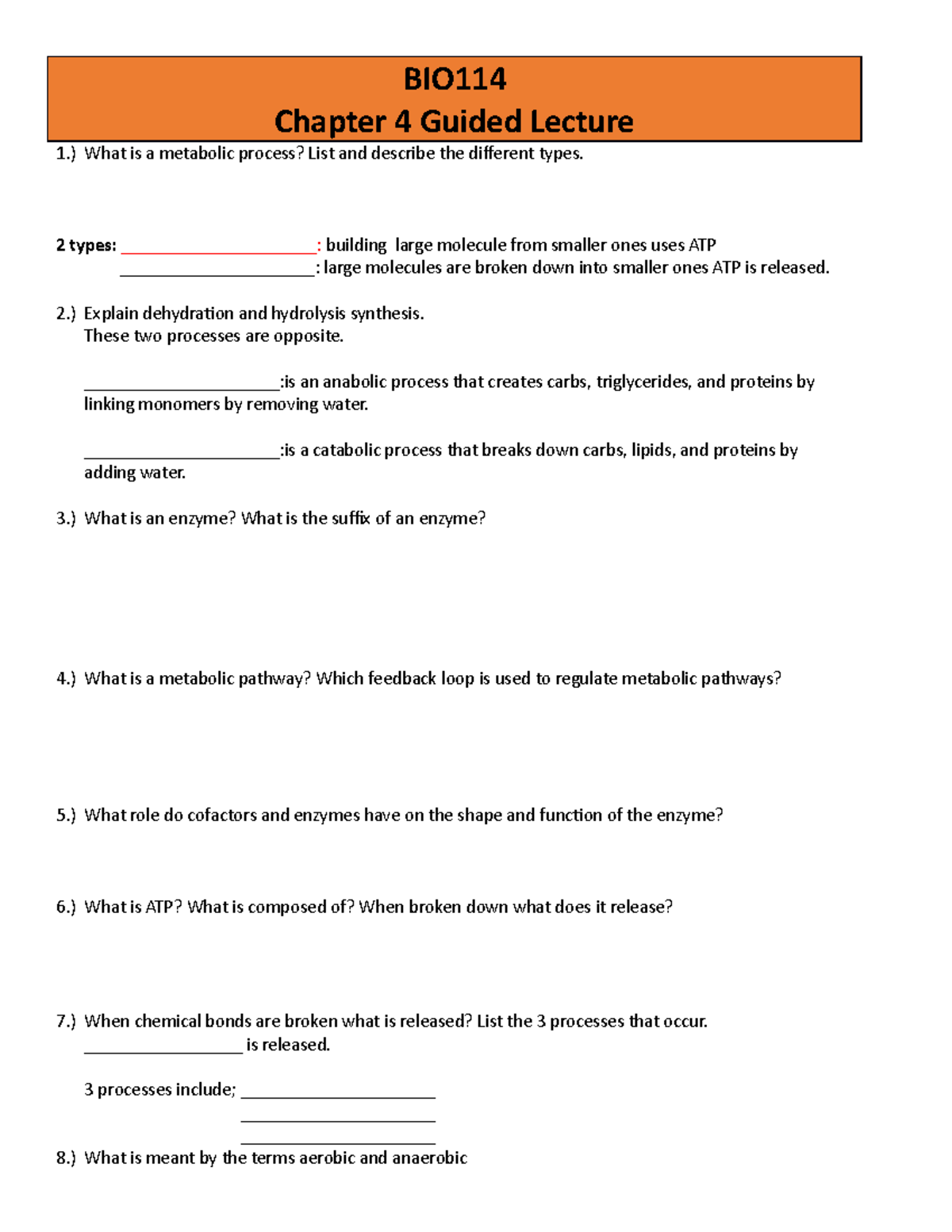 Chapter 4 - lecture test notes - BIO Chapter 4 Guided Lecture 1.) What ...