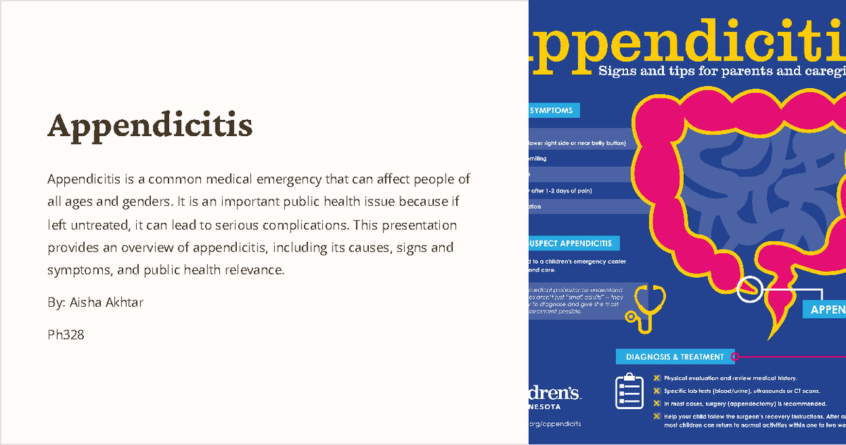 Appendicitis (1) - paper on assigned disease - Appendicitis Appendicitis is a common medical ...