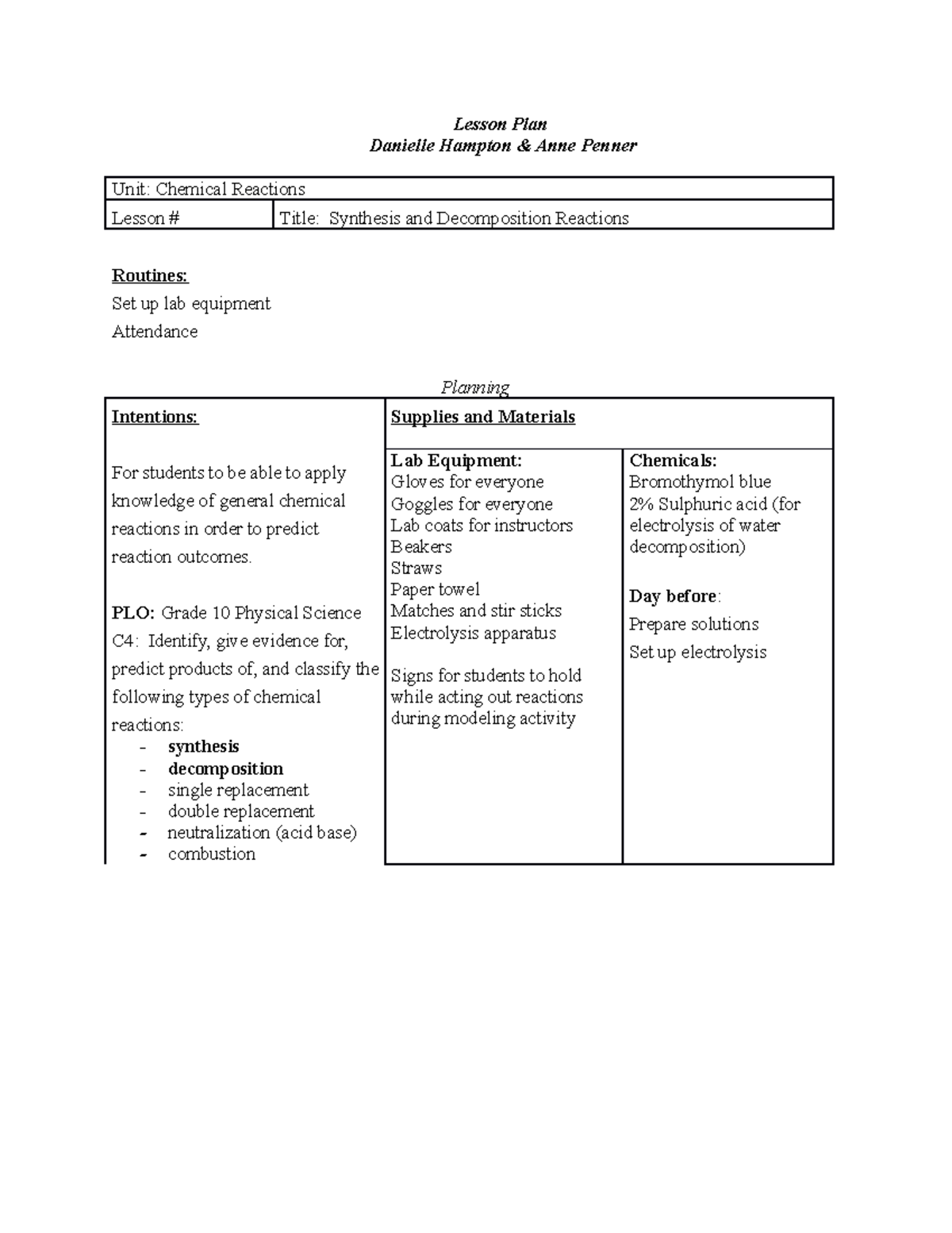 Chemical Reactions - Sample "hard to teach" lesson - Lesson Plan ...
