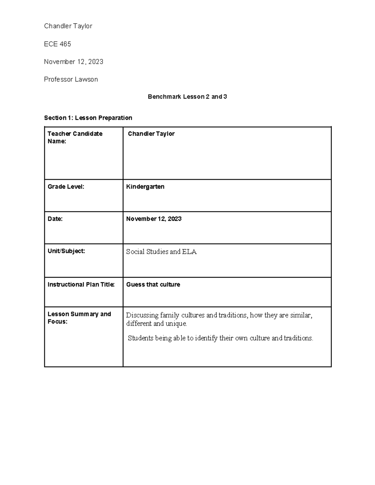 Benchmark ece 465 - Assignment - ECE 465 November 12, 2023 Professor Lawson Benchmark Lesson 2 ...