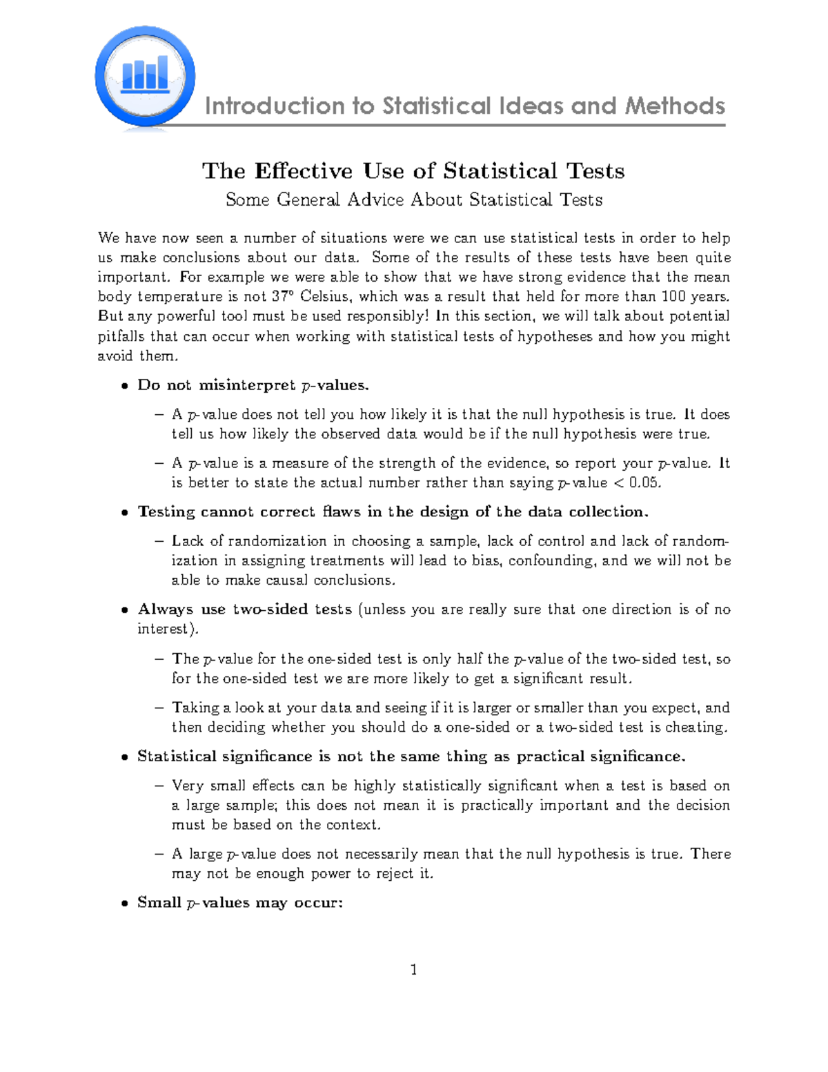 9-3 Some General Advice About Statistical Tests - Introduction to ...
