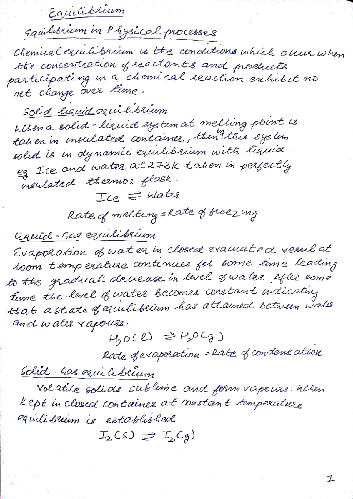 Equilibrium - notes - Equilibrium Equilibrium in Physical processes ...