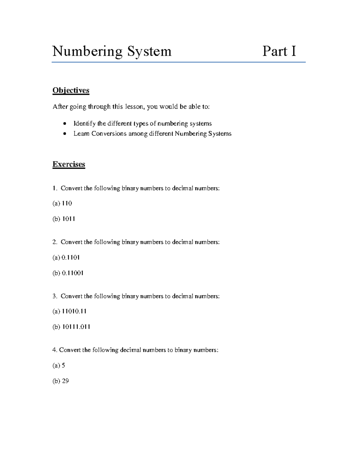 LABS - Information 33 - Numbering System Part I Objectives After going through this lesson, you ...