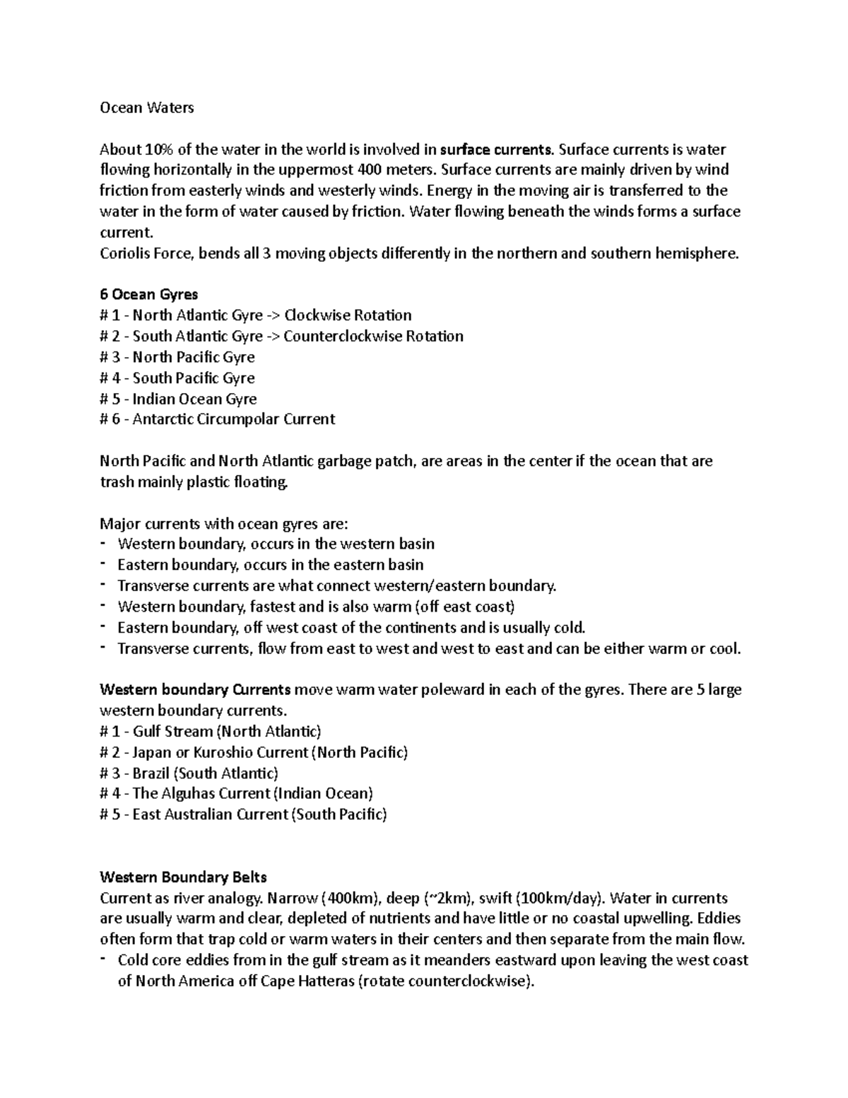 Ocean Waters Notes - Ocean Waters About 10% of the water in the world ...