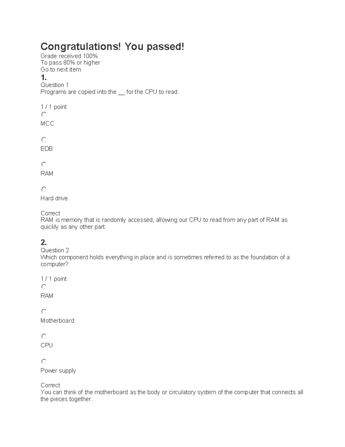 Congratulations - ewrfwerfwe - Congratulations! You passed! Grade ...