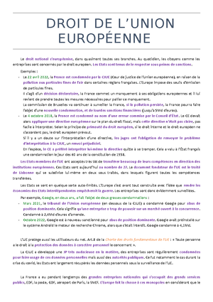 Droit de L'Union Européenne Partie 1 - Partie 1 Les fondements de l ...
