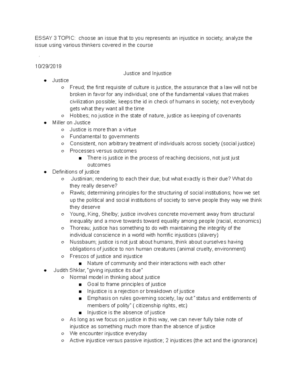 POLI 107 Justice Class Notes - ESSAY 3 TOPIC: choose an issue that to ...