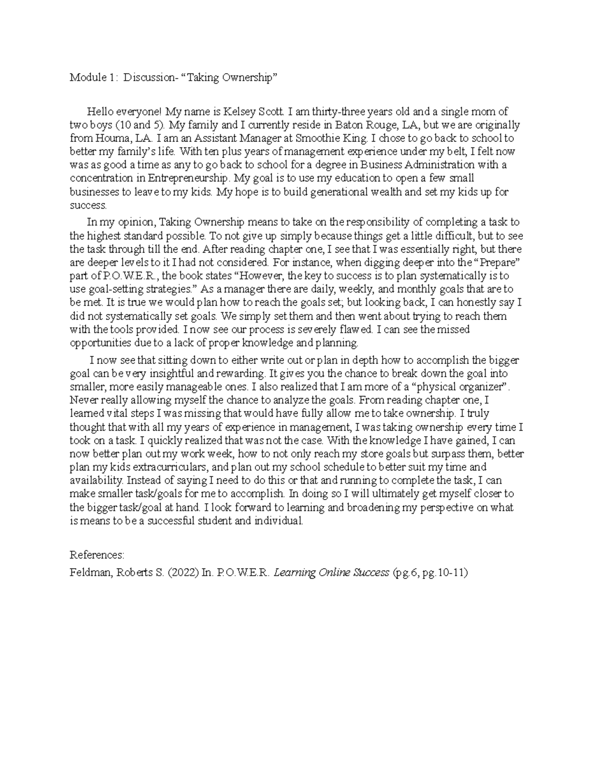 Taking ownership week1 discussion - Module 1: Discussion- “Taking ...