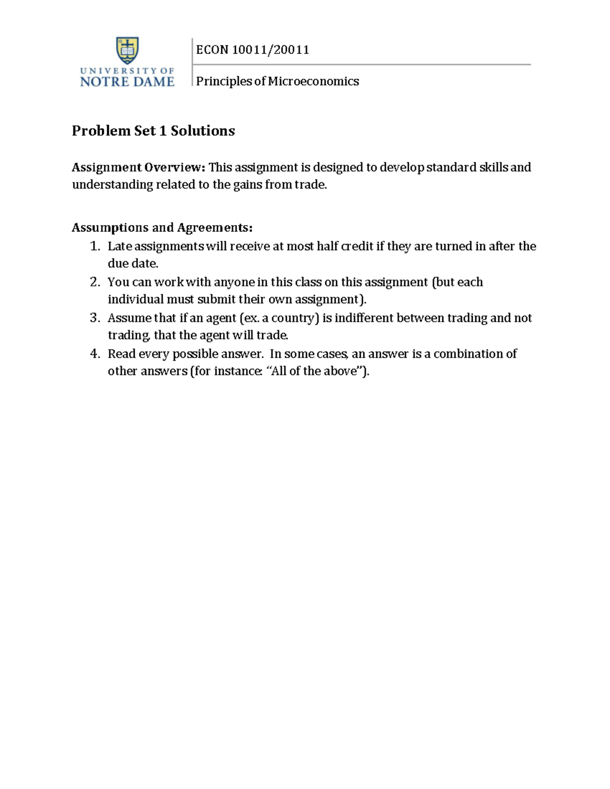 PS1 Trade Solutions - problem set - Principles of Microeconomics Problem Set 1 Solutions ...