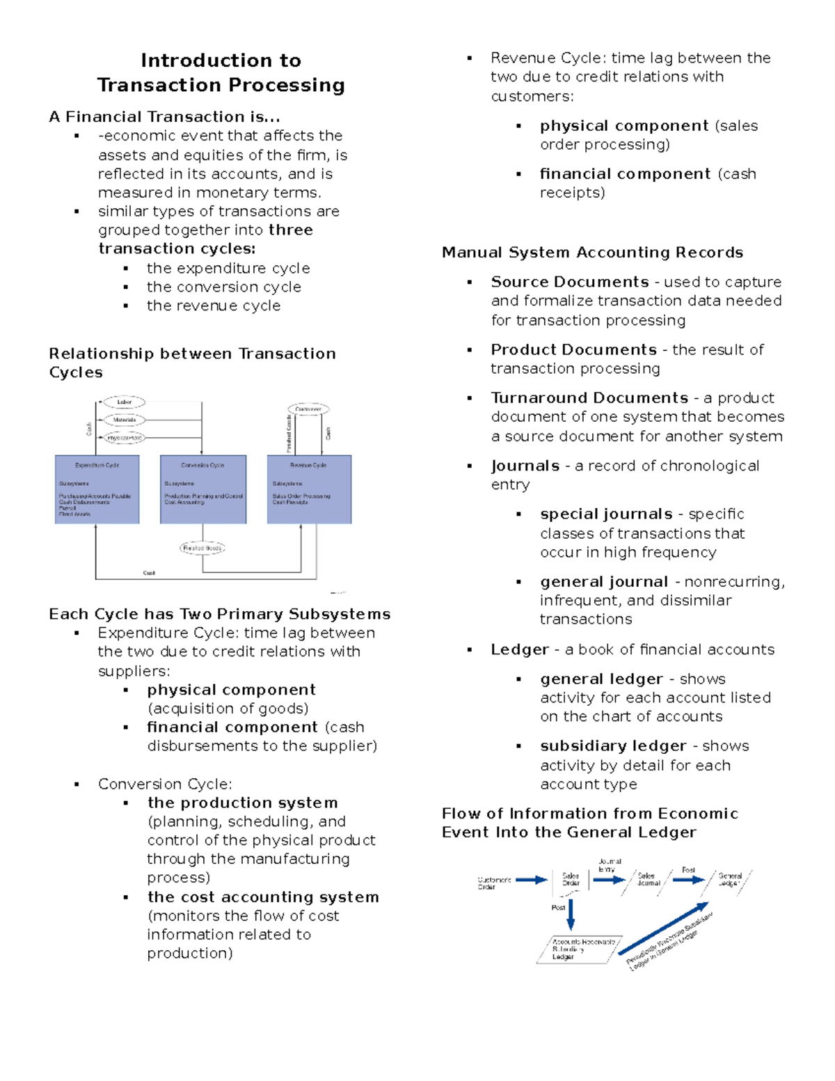 203 lesson 2 - Acctg 203 notes - Introduction to Transaction Processing ...