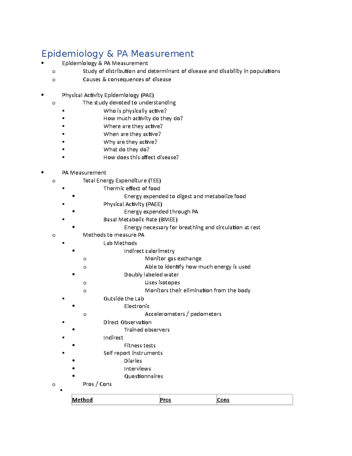 Epidemiology - Lecture notes 1 - Epidemiology & PA Measurement ...